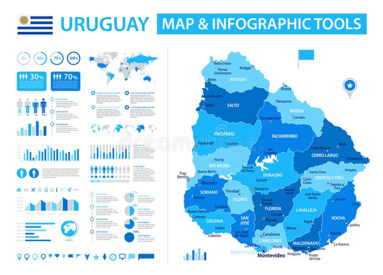 Uruguay Infographic Map with Data Visualization Elements - Vector Map of Uruguay Stock Vector ...