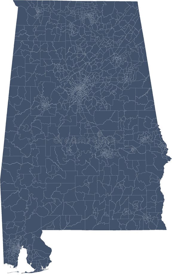 US Alabama State Map with Census Tracts Boundaries Stock Vector ...
