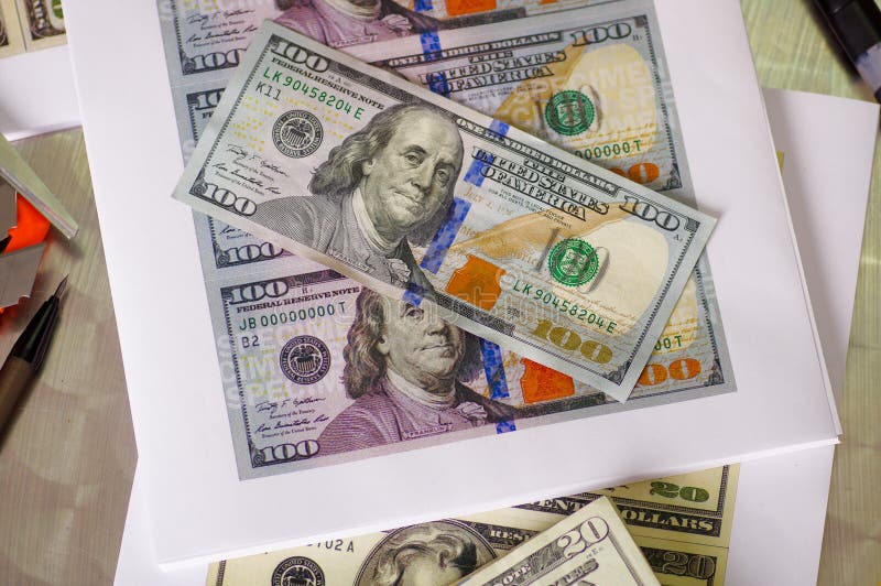 Us American Dollar Money Bills Printed in a Sheet of Paper in a Paper ...