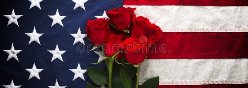 Red Roses On A Flag stock photo. Image of patriotism - 12956470