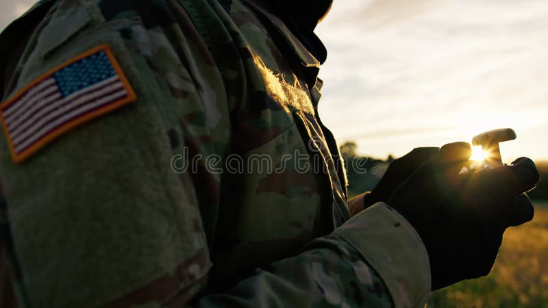 US Army Aviation Pilot with Remote Control of an Apr Drone Stock Video ...