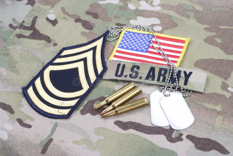 US ARMY Master Sergeant Rank Patch, Flag Patch, with Dog Tag with 5.56 ...