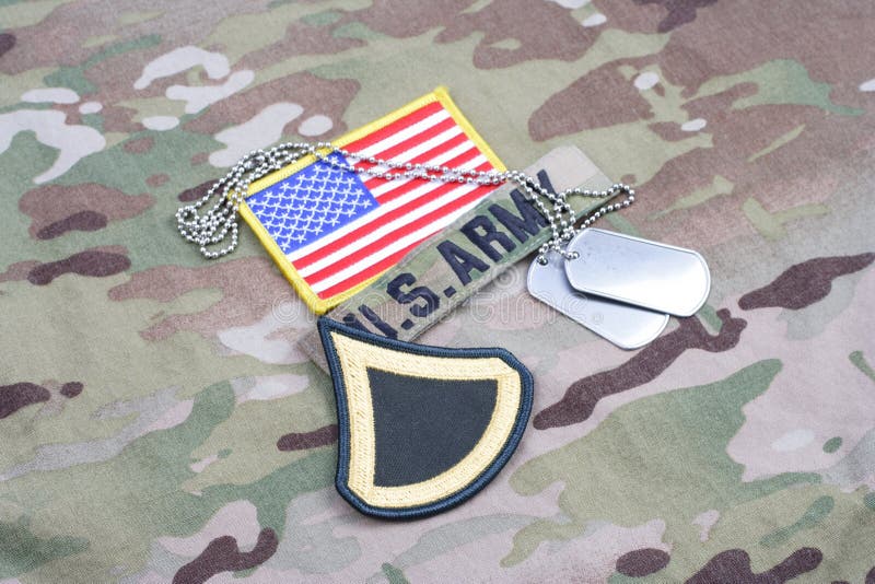 US ARMY Private First Class Rank Patch, Flag Patch, with Dog Tag on ...