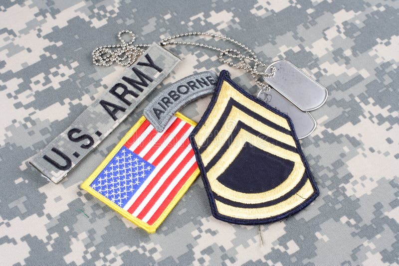 US ARMY Sergeant First Class Rank Patch, Airborne Tab, Flag Patch, with ...