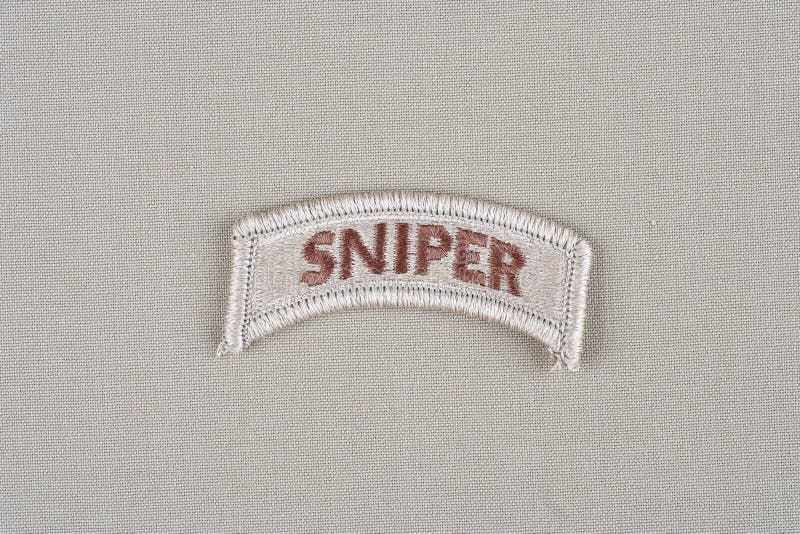 US ARMY Sniper Tab, Flag Patch, with Dog Tags on Camouflage Uniform ...