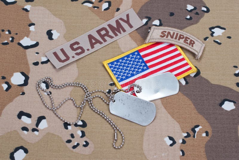 US ARMY Sniper Tab with Blank Dog Tags Editorial Photography - Image of ...