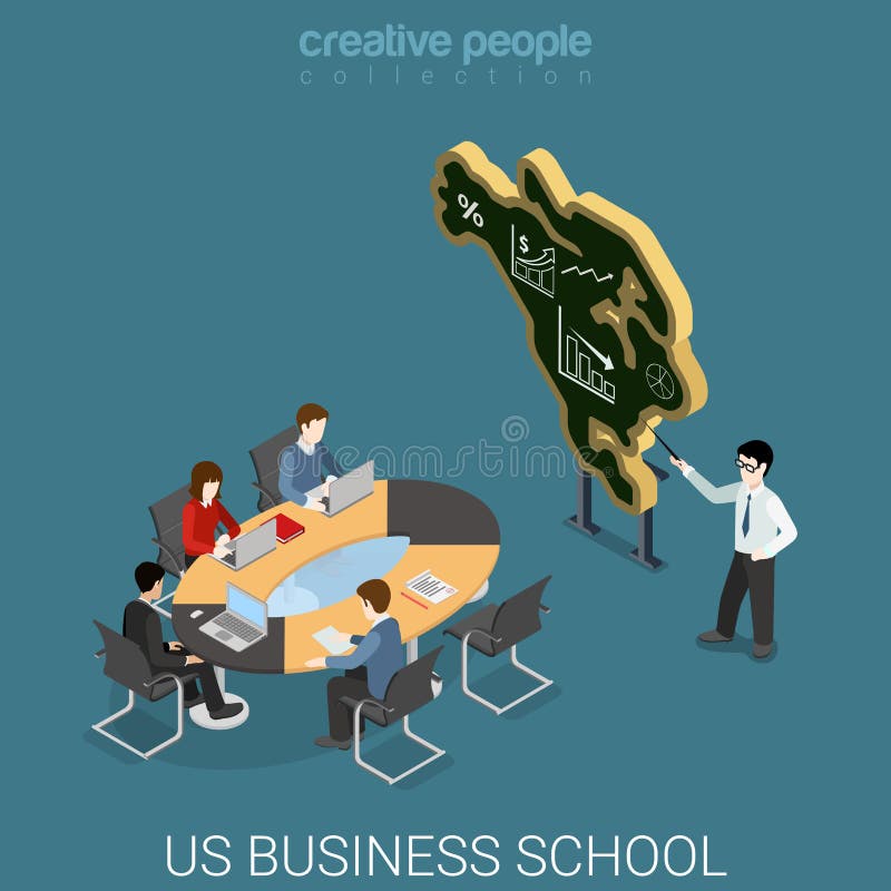 US Business School Education Course Flat 3d Isometric Vector Stock ...
