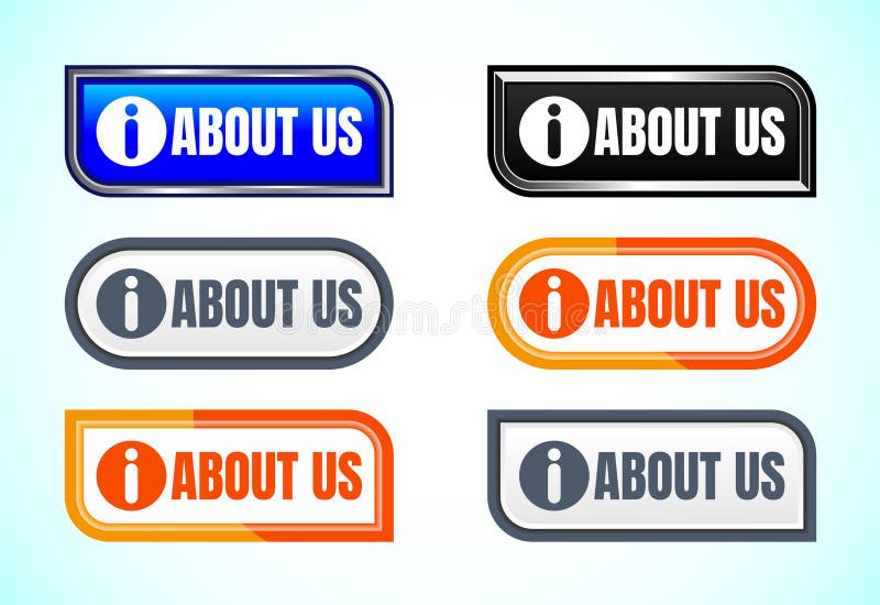 About Us Button Set of Different Shapes and Colors. Suitable for Mobile ...