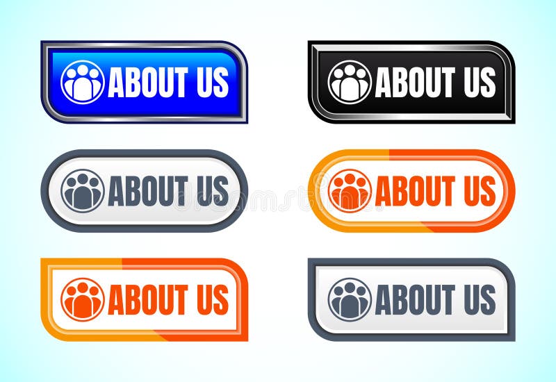 About Us Button Set of Different Shapes and Colors. Suitable for Mobile ...