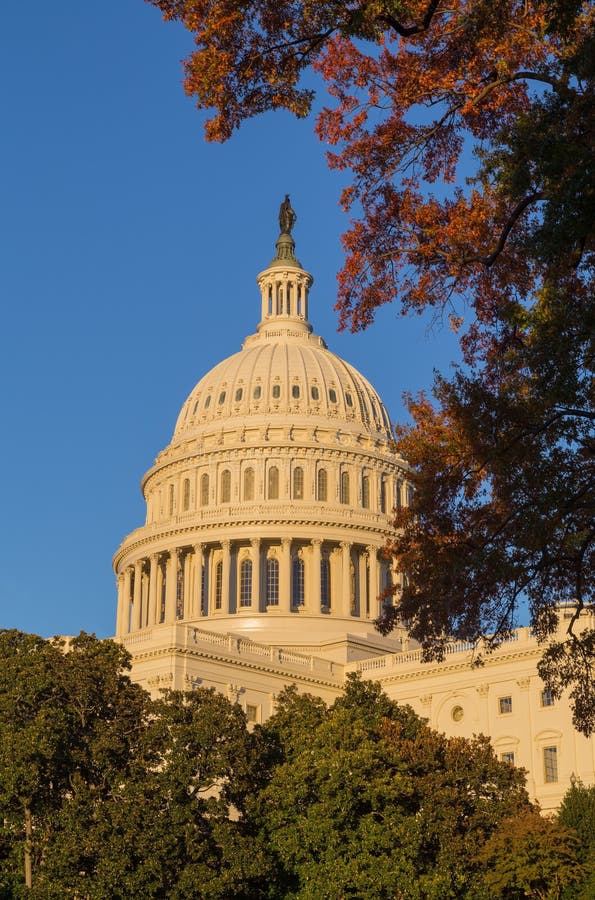 US Capitol Building in Fall at Sunset Stock Image - Image of capitol ...