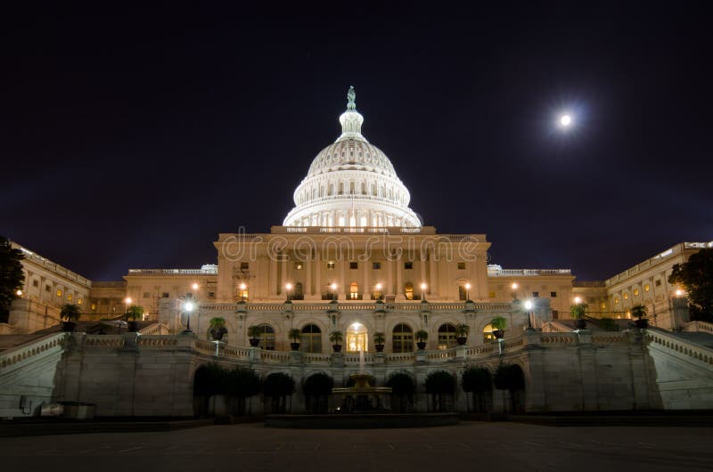 US Capitol Building in Moonlight Stock Photo - Image of building ...