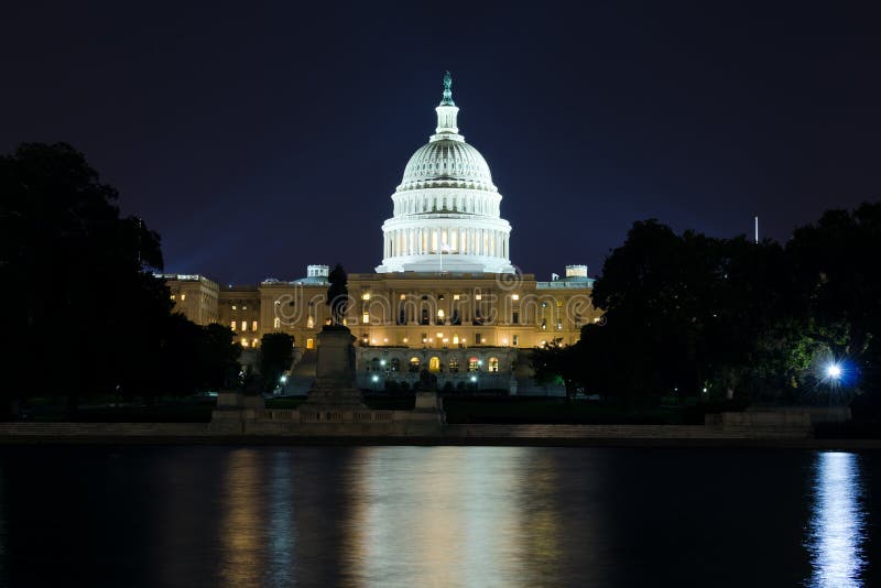 US Capital Building Reflection at Night Stock Image - Image of building ...