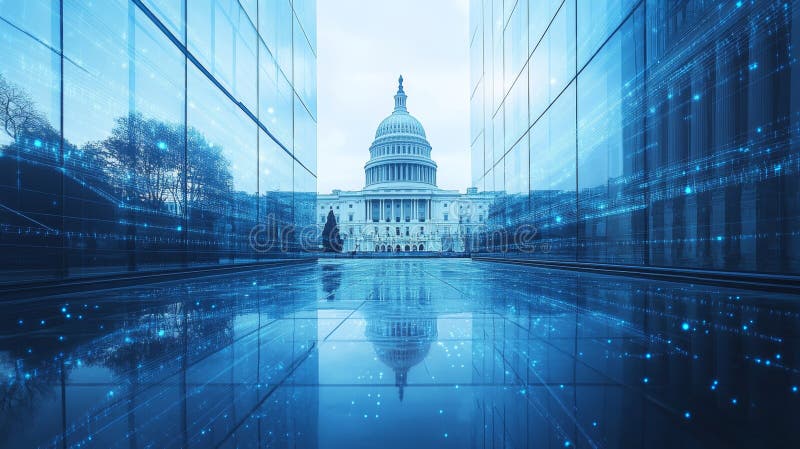 US Capitol Building Reflected in Modern Architecture with Futuristic ...