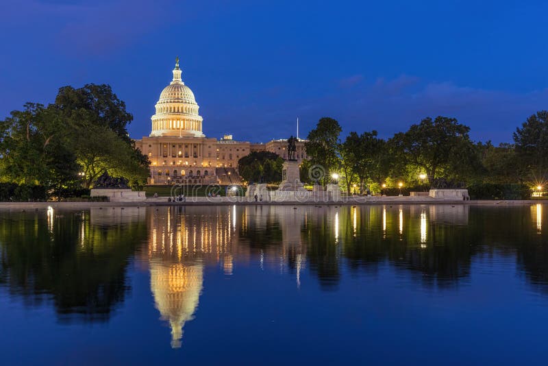 US Capitol Building at Blue Hour with Reflection in the Pool in ...