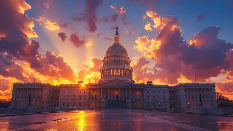 US Capitol Building at Sunset with Dramatic Sky Stock Image - Image of ...