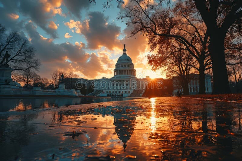 US Capitol Building in Washington DC at Sunset Created with Generative ...