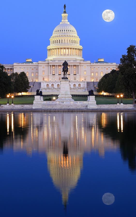 US Capitol Illuminated at Dusk in Washington DC with Nice Reflections ...