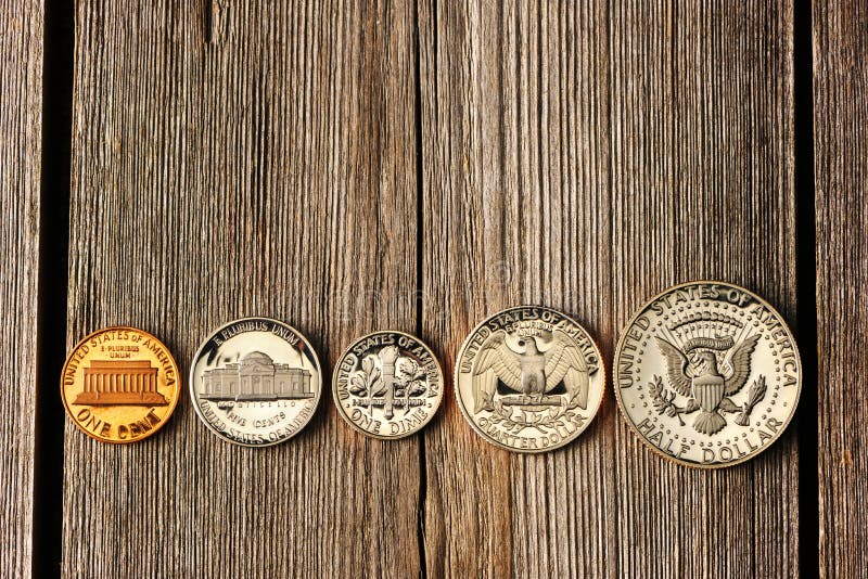 US Cent Coins Over Wooden Background Stock Photo - Image of savings ...