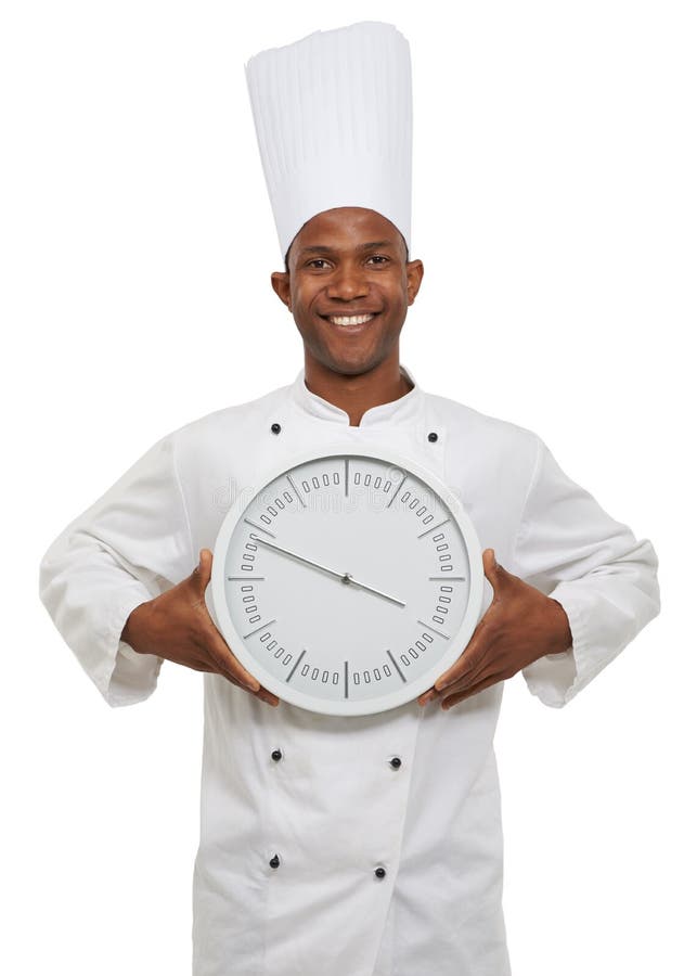 Us Chefs are always on the Clock. Portrait of an African Chef Holding a ...
