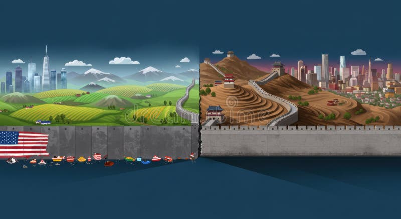 US-China Divide: a Wall of Separation Stock Illustration - Illustration ...