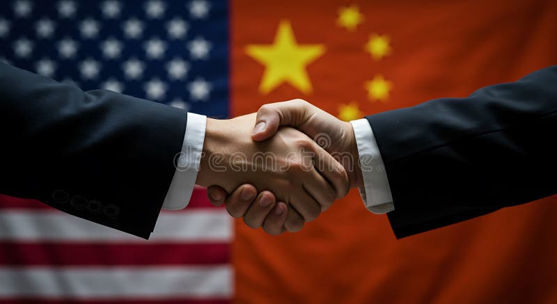 US-China Relations: a Handshake Against a Backdrop of Flags Stock ...