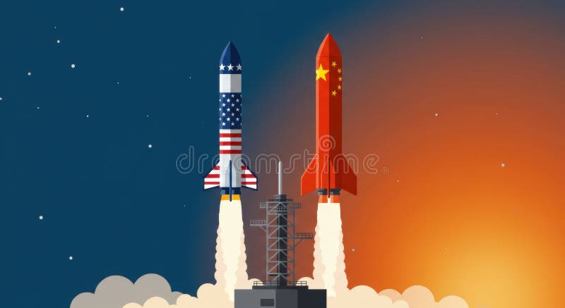US-China Space Race: a Visual Depiction Stock Illustration ...