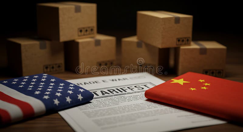 US-China Trade War: Tariffs and Cardboard Boxes Stock Illustration ...