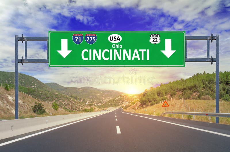 Cincinnati Route 75 Freeway Next Exit Sign with Sunset Sky Stock Image ...