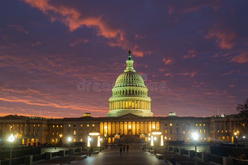 US Congress. Capitol Building in Washington DC at Night. Editorial ...