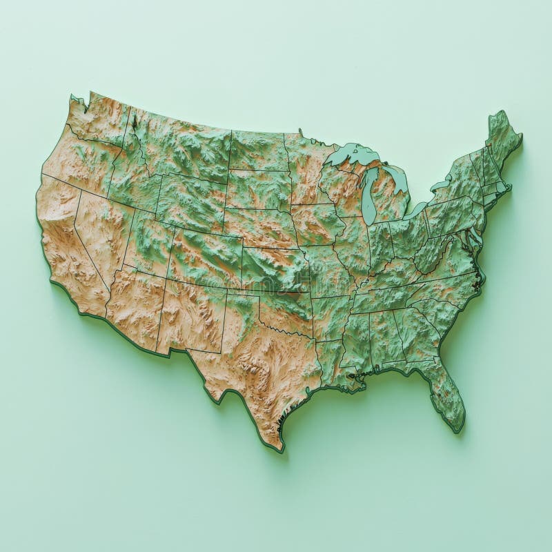 US Contiguous Topographic Relief Map - 3D Rendering Stock Illustration ...