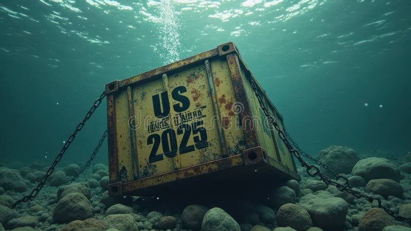 Us Crate Underwater: Sunken Shipping Container in Ocean Depths ...