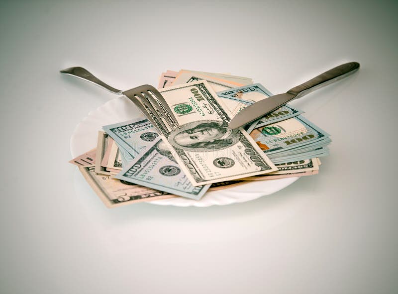 US currency on a plate stock image. Image of cost, financial - 87643447