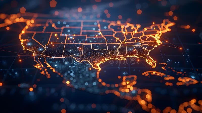 US Data Network Connectivity Map: a Minimalist Tech Symphony. Concept ...