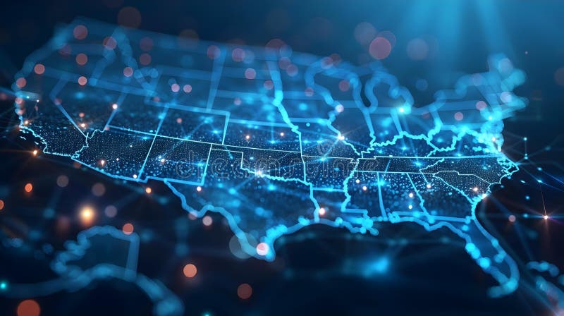 US Data Streams: Digital Connectivity Map. Concept Internet Usage, Data ...