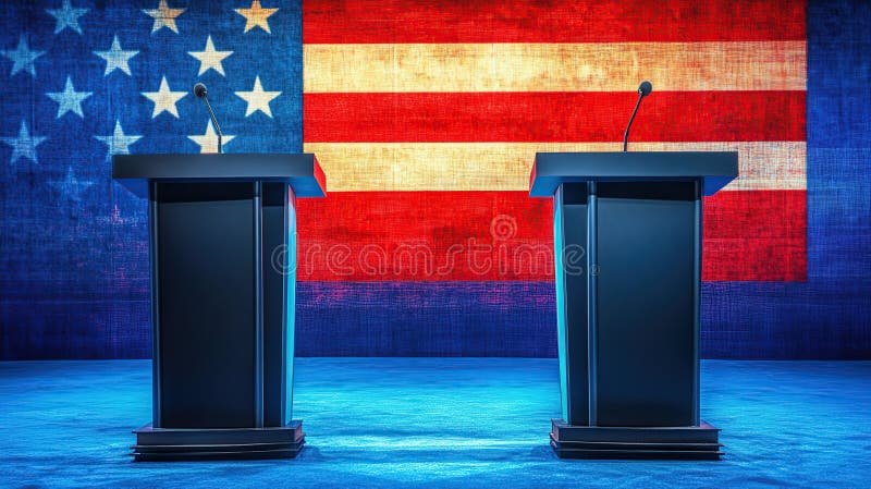 US Debate Podiums, Flag Backdrop, Election Stock Image - Image of ...