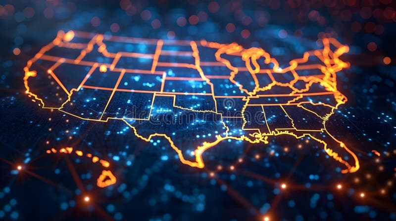 US Digital Connectivity Map in Neon Blue. Concept Technology ...