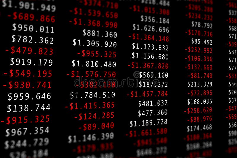 US Dollar Accounting Numbers. Positive and Negative Ledger Figures ...