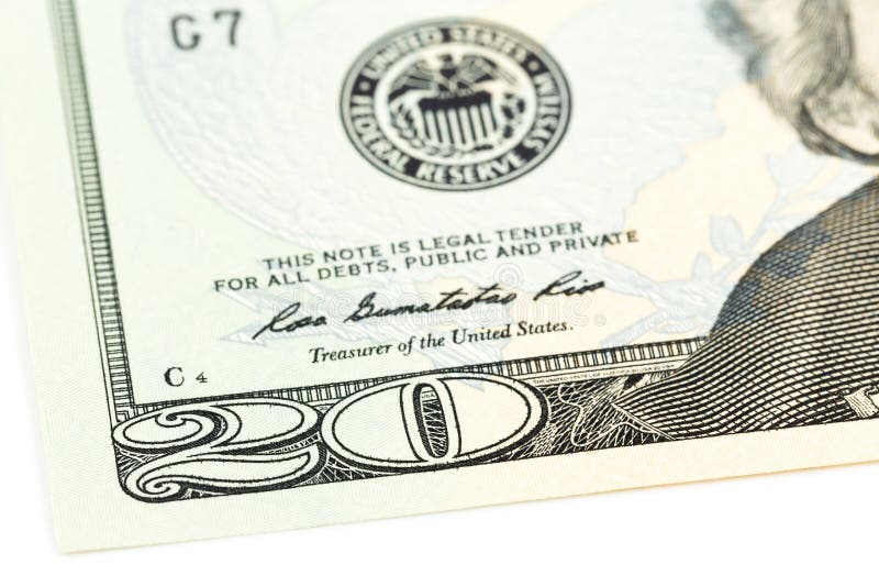 20 Us-dollar Bank Note Obverse Detail Stock Image - Image of closeup ...