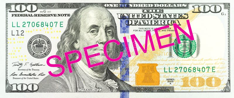 100 Us-dollar Bank Note Obverse Specimen Stock Image - Image of savings ...