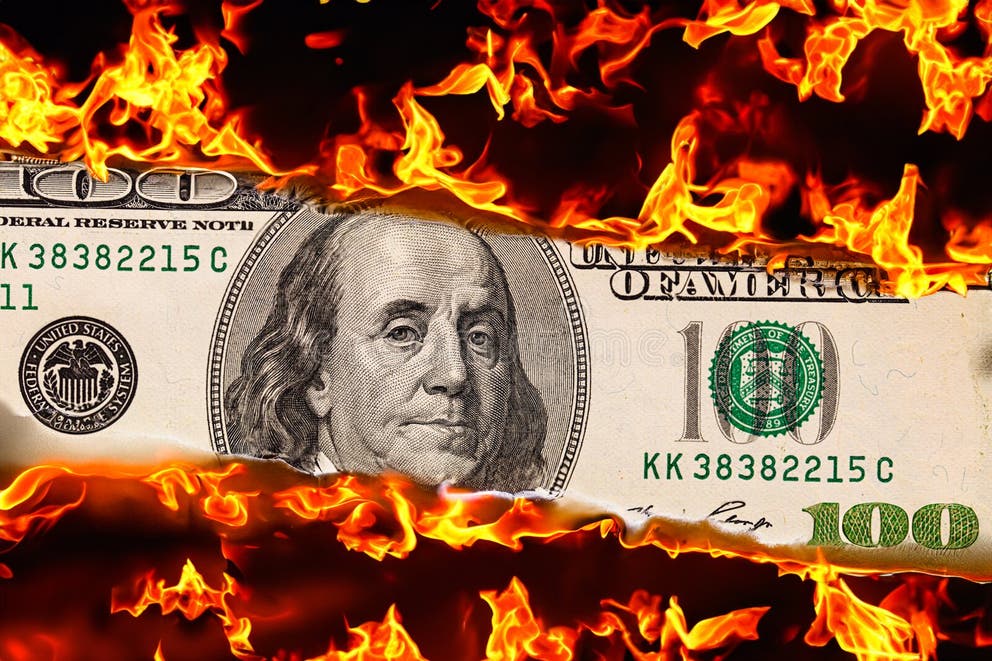 100 US Dollar Banknote in Flame Stock Photo - Image of bank, currency ...