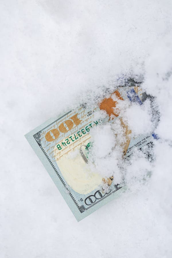 US 100 Dollar Banknote on the Snow Stock Photo - Image of currency ...