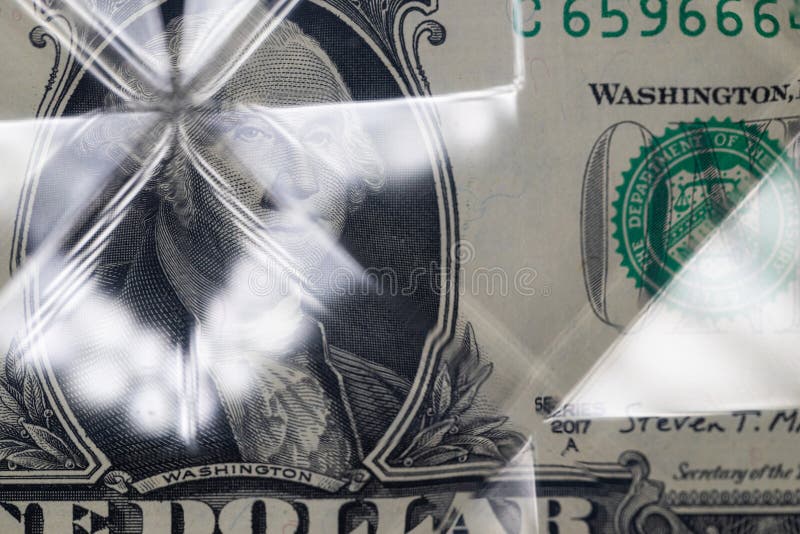 US 1 Dollar Banknote Under Transparent Curved Plastic Stock Image ...