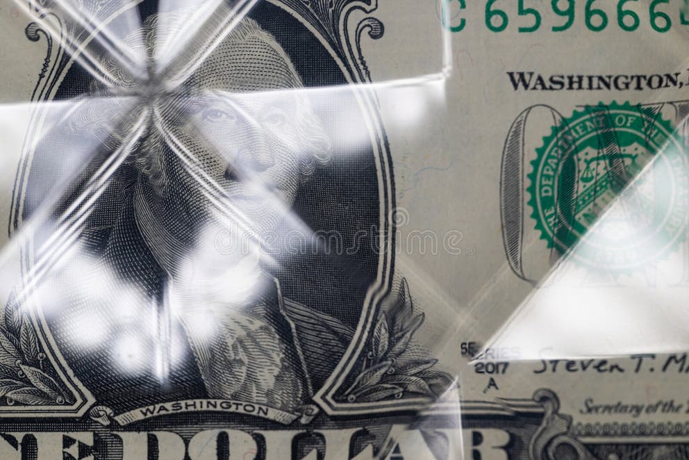 US 1 Dollar Banknote Under Transparent Curved Plastic Stock Image ...