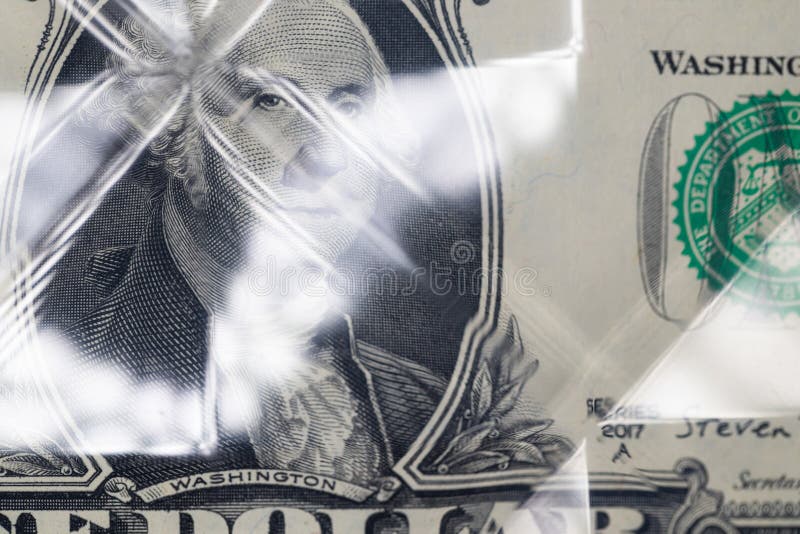 US 1 Dollar Banknote Under Transparent Curved Plastic Stock Image ...