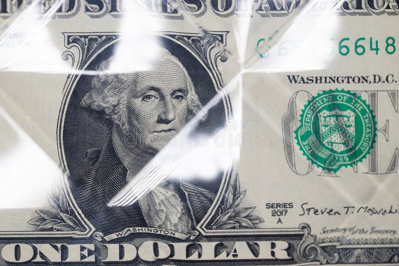 US 1 Dollar Banknote Under Transparent Curved Plastic Stock Photo ...