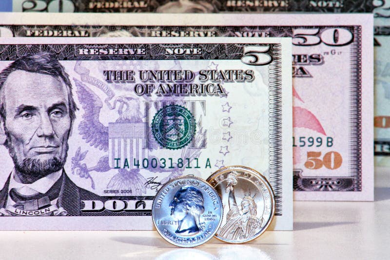 Us Dollar Banknotes and Coins Stock Image - Image of dollars, global ...