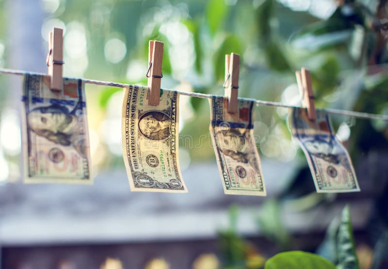 US Dollar Banknotes Hanging on Rope Money Laundering Conept Stock Photo ...