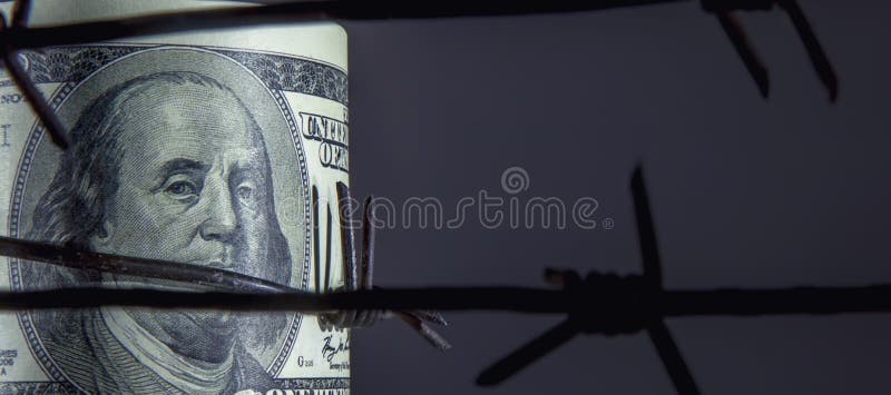 US Dollar Banknotes Wrapped in Barbed Wire As Symbol of Economic ...
