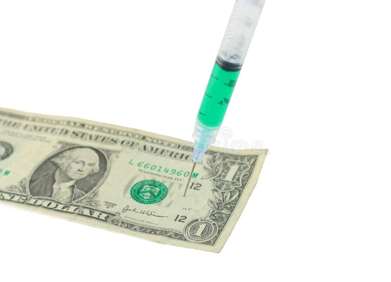 US Dollar Bill With Syringe Needle Sticking In It Stock Image - Image ...