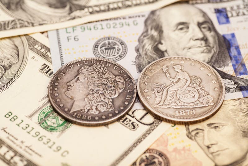 US dollar bills and coins stock image. Image of wealth - 51221979